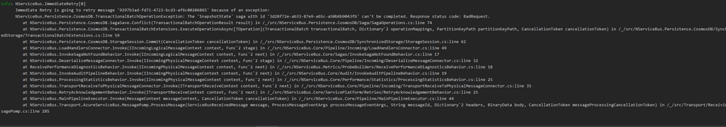 NServiceBus.Persistence.CosmosDB.TransactionalBatchOperationException: The saga with id can't be ...